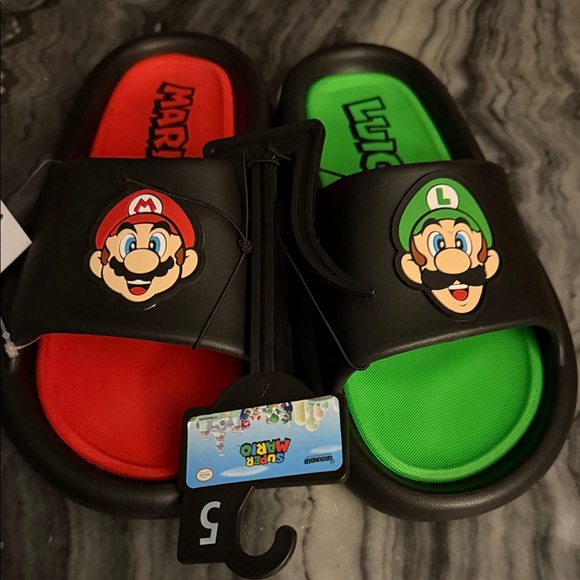 Nintendo | Shoes | Nintendo Kids Mario Luigi Slide Sandals Red And ...